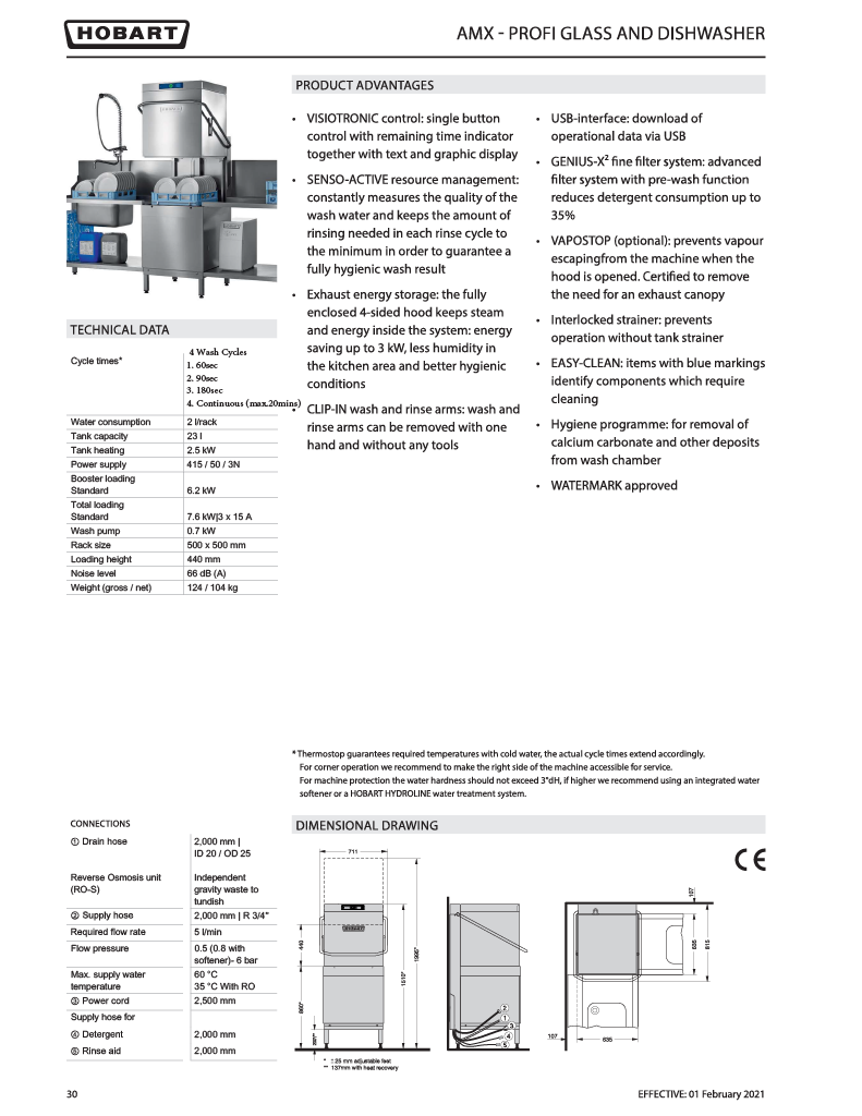 Hobart AMX Electronic Hood Dishwasher. 500 x 500 racks – Caterworx
